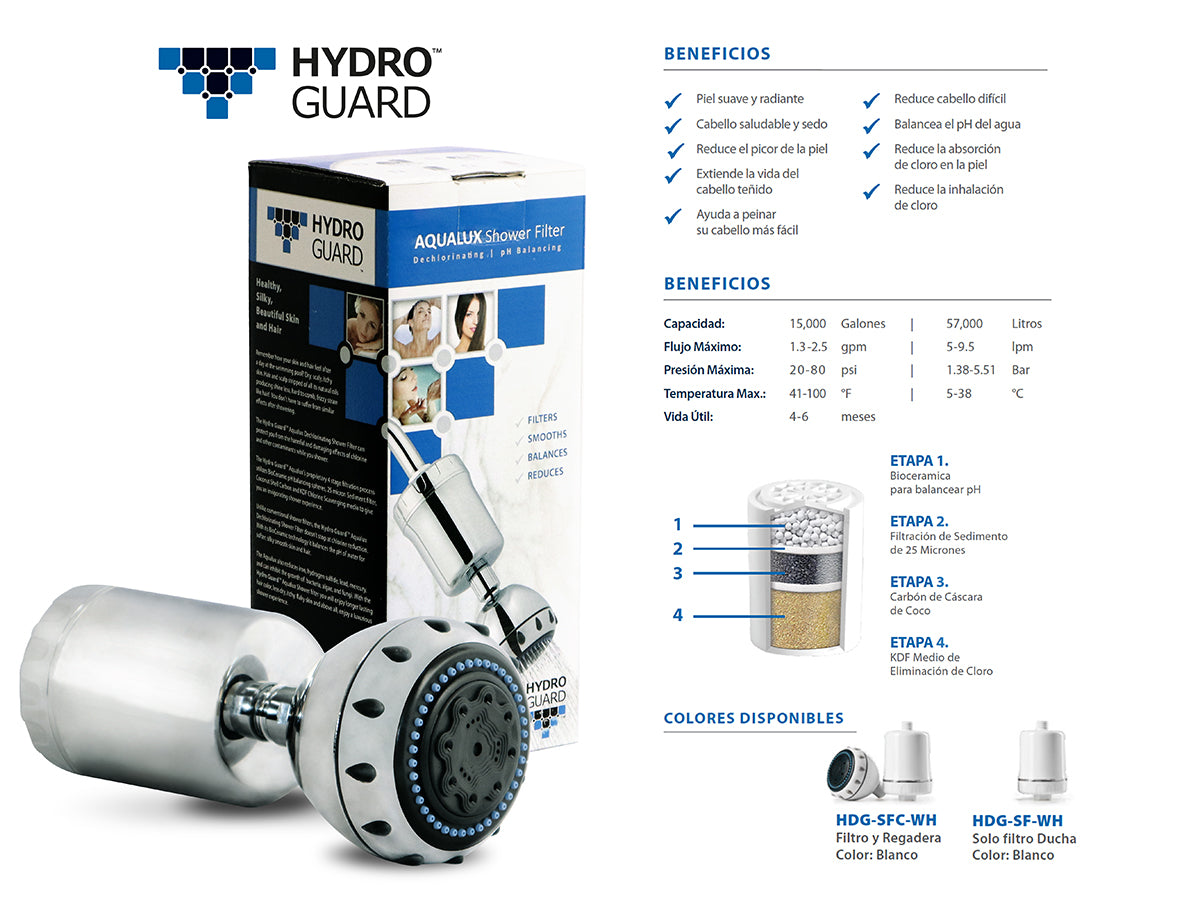 Filtro y regadera cromado - Hydro Guard México